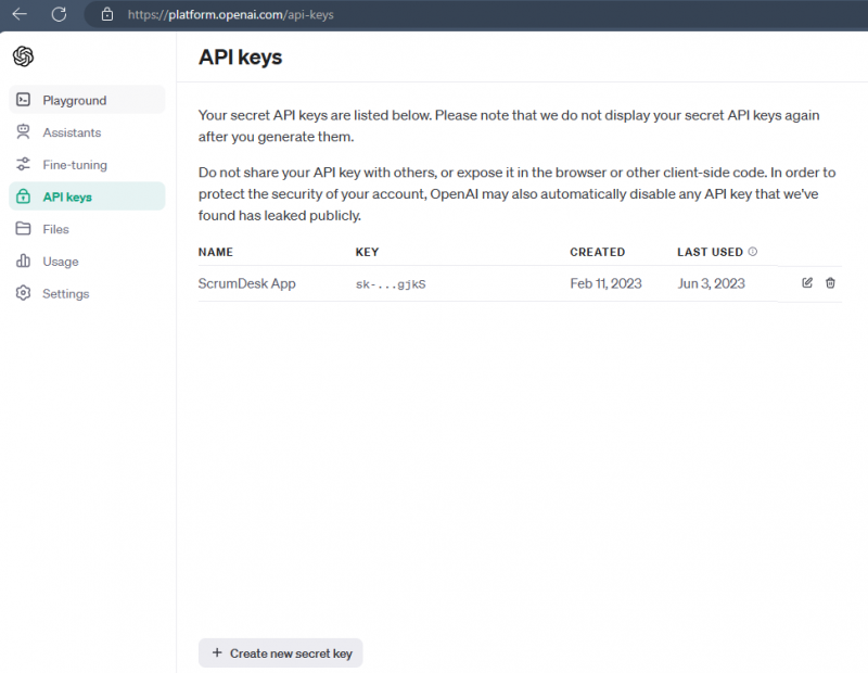 OpenAI Integration Configuration | ScrumDesk, Meaningful Agile
